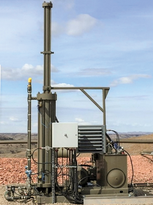 Hydraulically powered beam gas compressor fulfills multiple roles